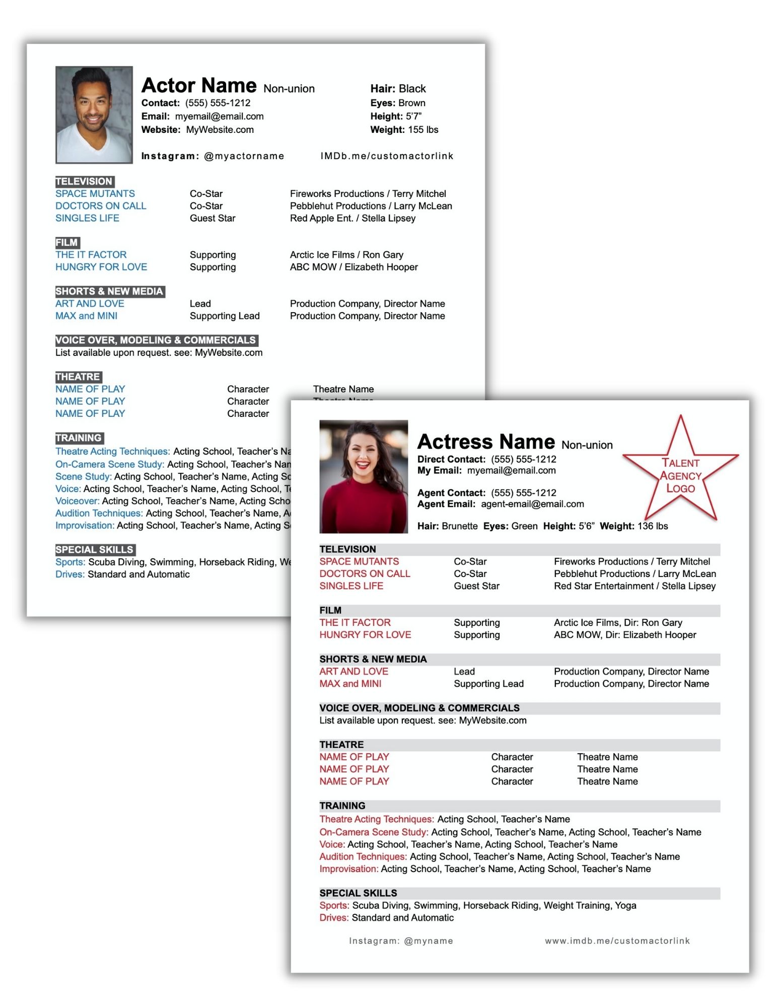 Pro Actor Resume Templates | My Actor Guide